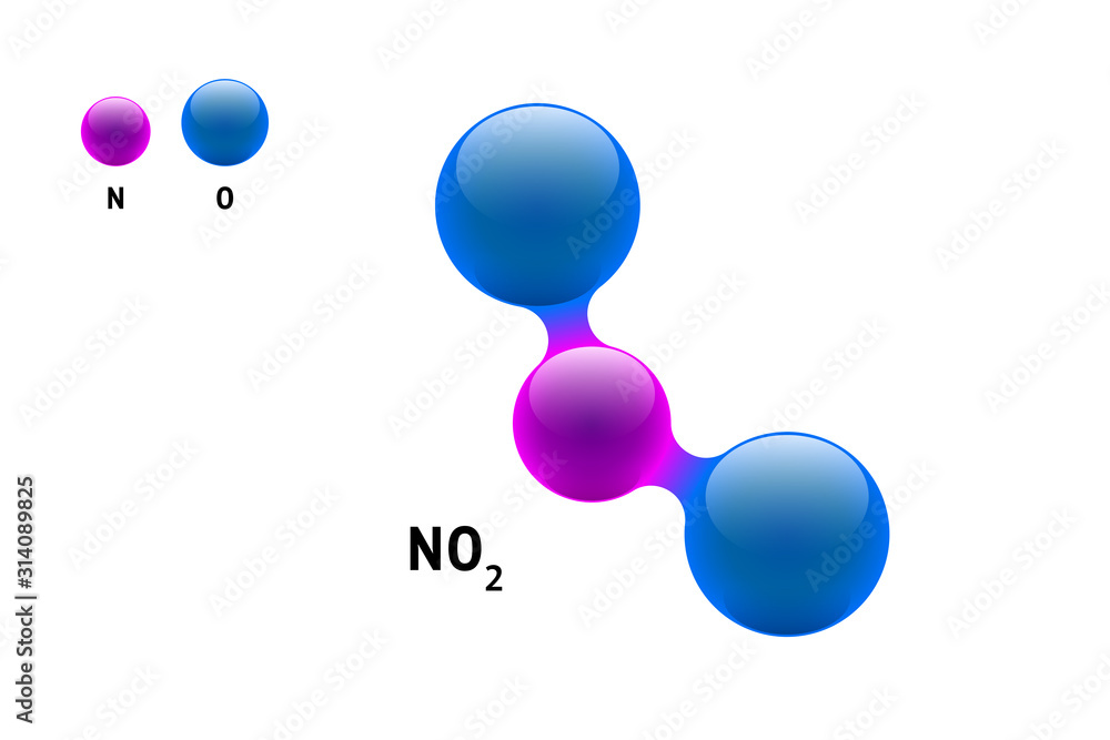 Chemistry model molecule nitrogen dioxide NO2 scientific element ...