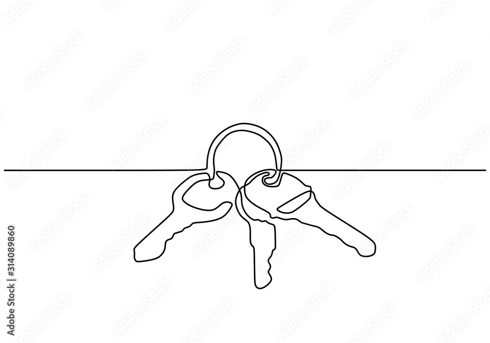 Continuous one line drawing of keys. Symbol of property and security ...