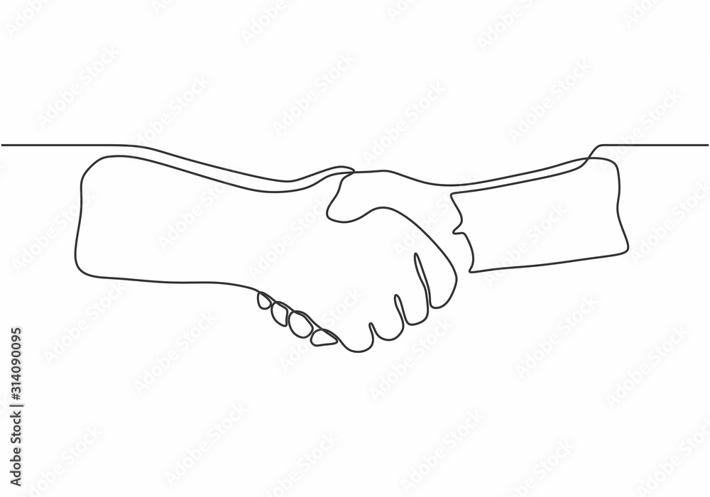 Continuous one line drawing of hand shake minimalism vector ...