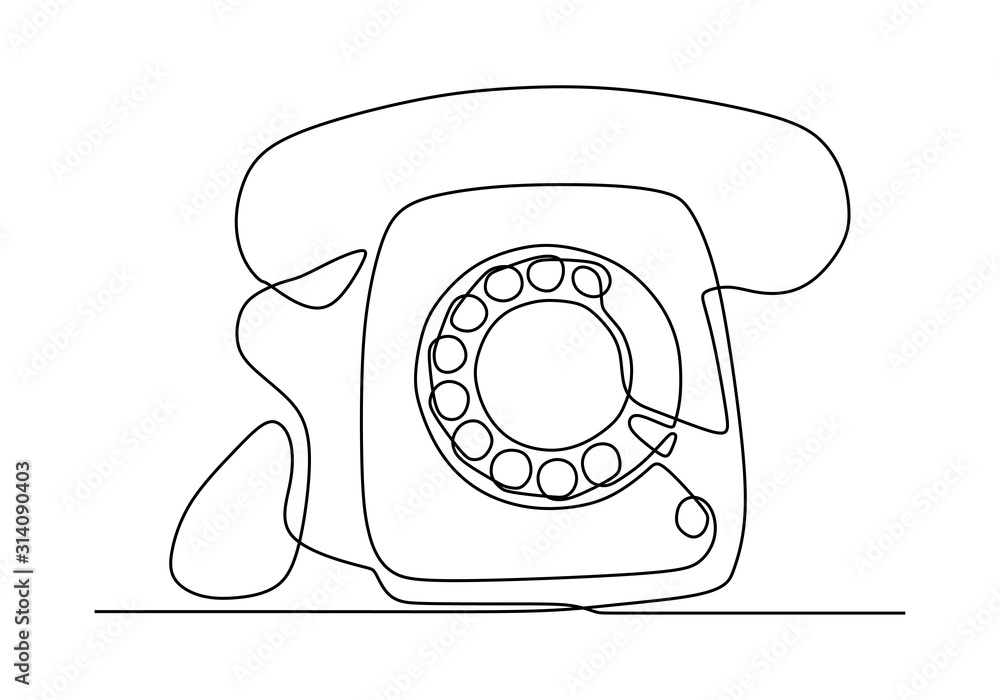 Retro phone one line drawing. Vector illustration old electronic object ...