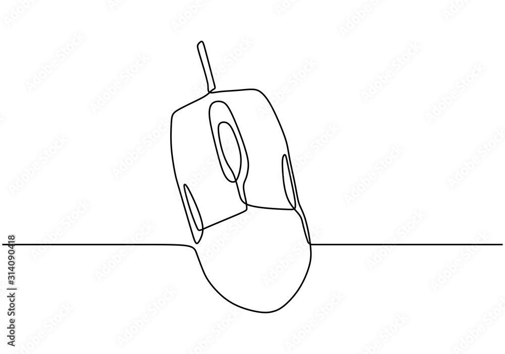 Electronic mouse one line drawing. Continuous hand drawn sketch contour ...
