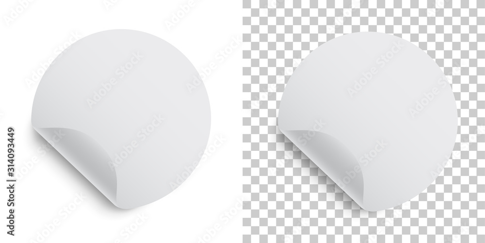 Realistic mock white round paper. White sticker on isolated and white ...