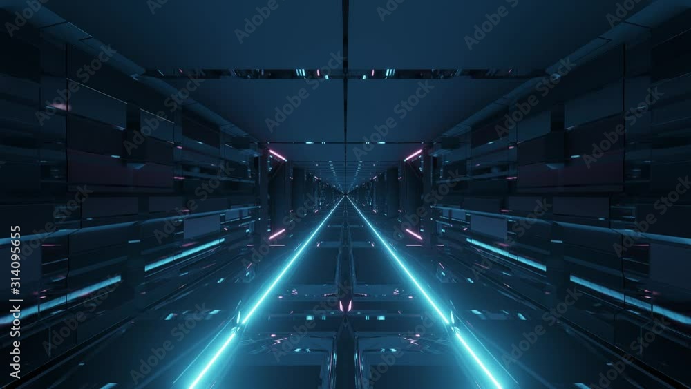 futuristic technical science-fiction tunnel corridor with endless glowing lights 3d illustration ...