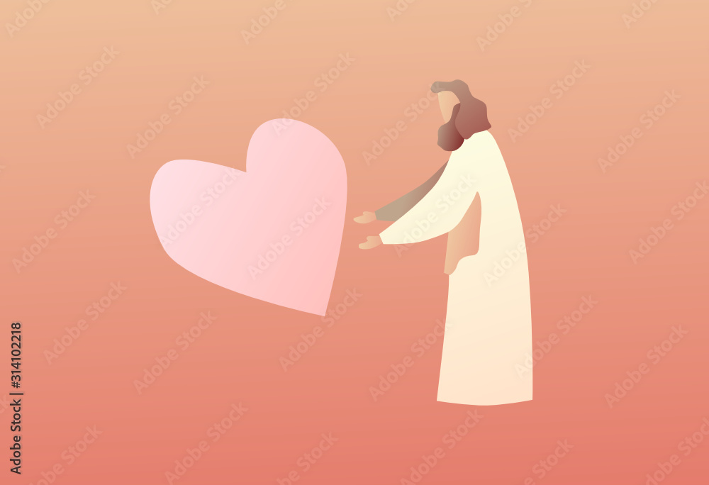 Jesus give a heart Is a cartoon style Vector and illustration. Stock ...