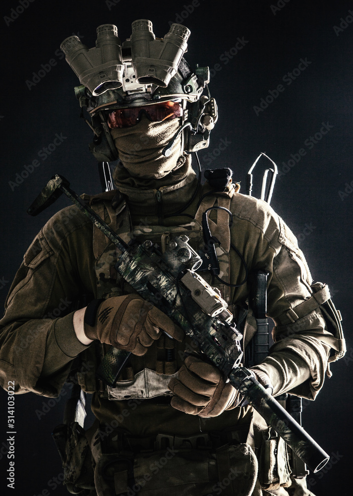 Anti-terrorist squad fighter, army elite forces soldier in combat ...