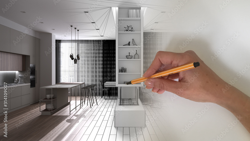 Architect interior designer concept: hand drawing a design interior ...