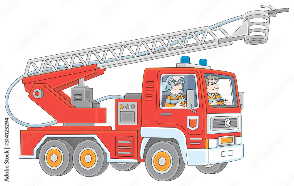 Fire-engine carrying firefighters and equipment for fighting large ...
