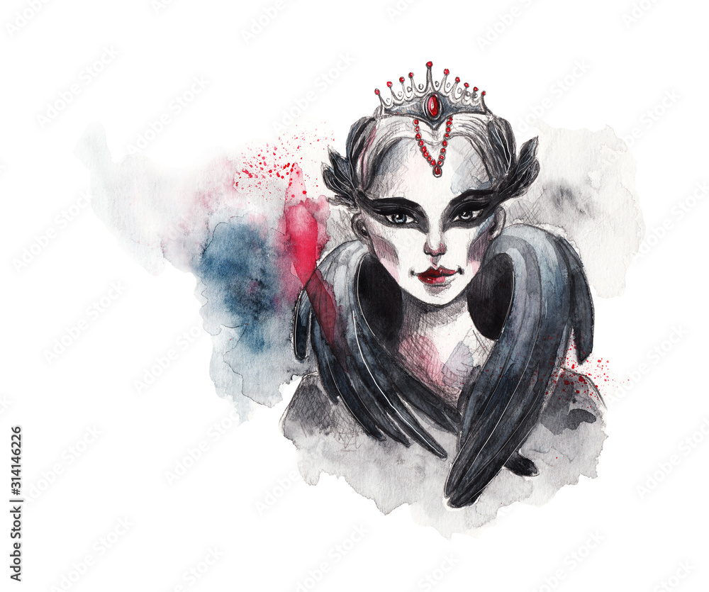 Black Swan Princess. Swan Lake. Ballerina on white isolated background ...