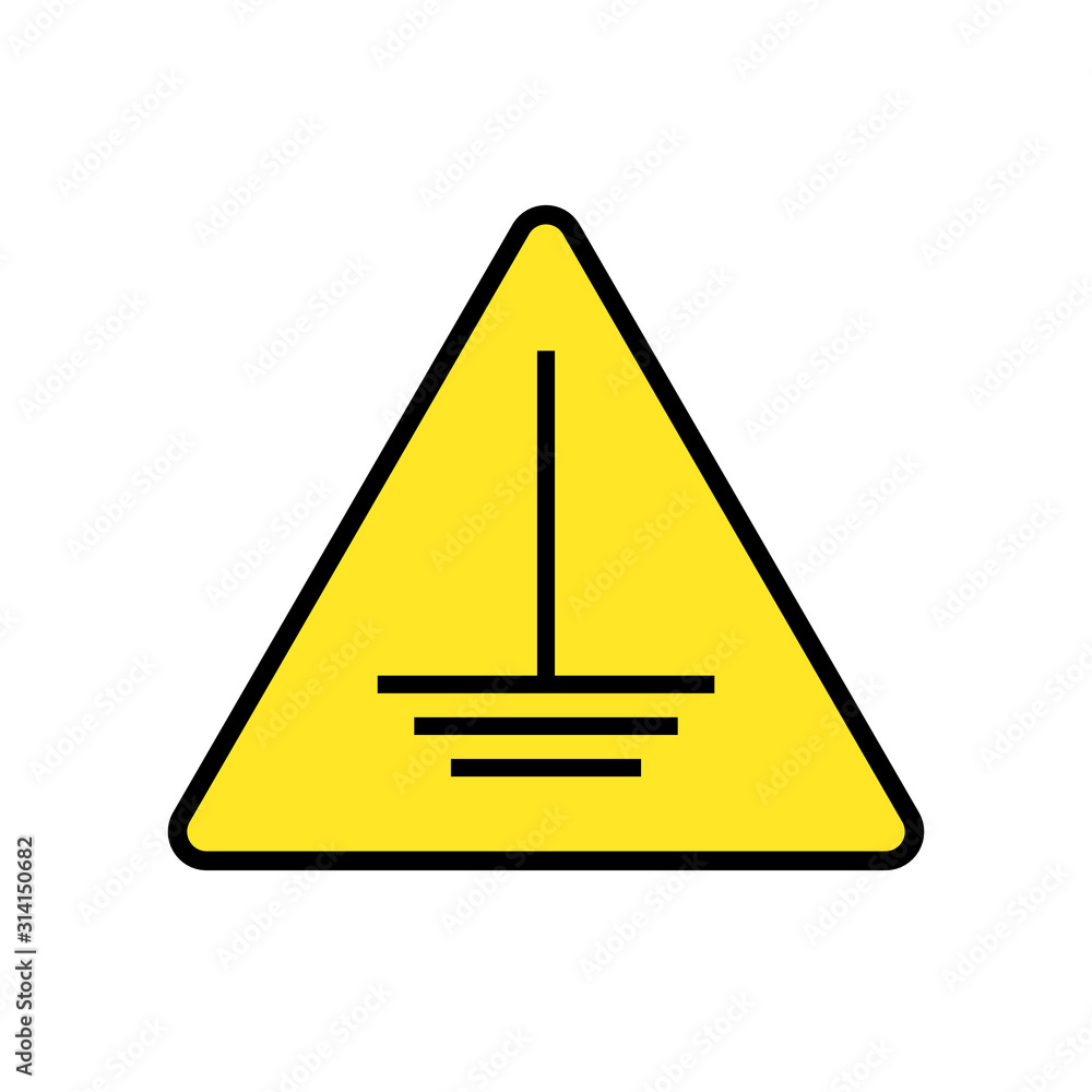 Triangular yellow warning protective earth ground symbol sign. Vector ...