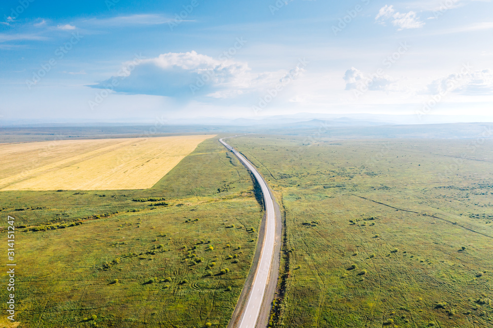 Aerial view of Trans-Siberian Highway near Chernyshevsk in Zabaykalsky ...