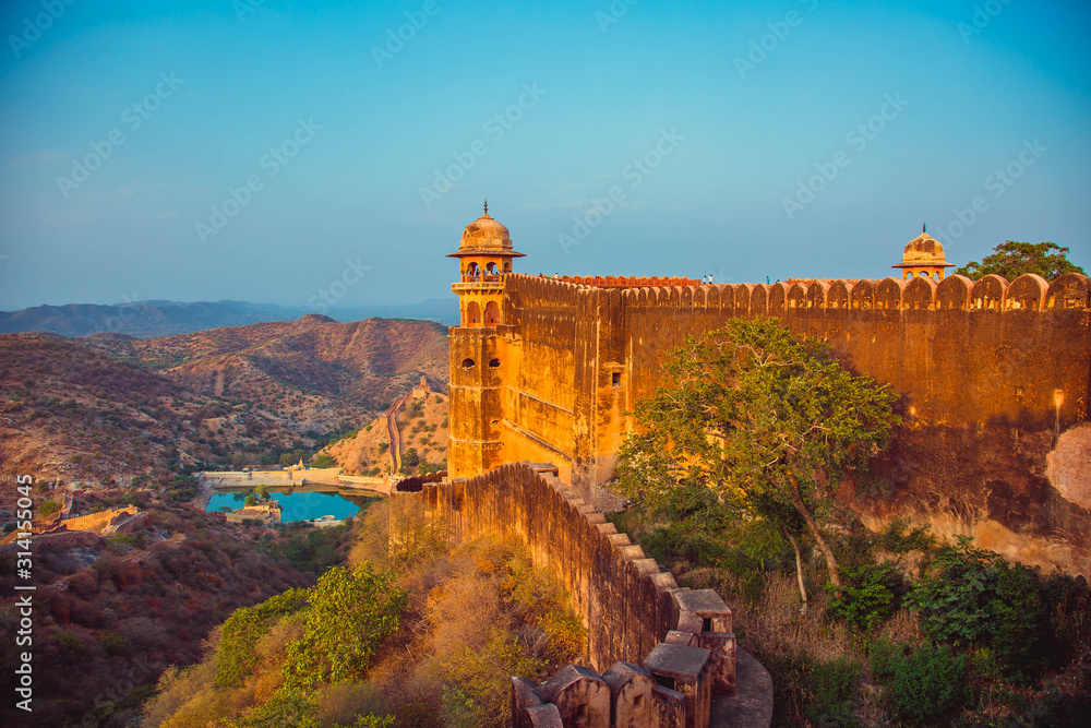 Jaigarh Fort at sunset. Historic Indian fort at Jaipur Rajasthan. Stock ...