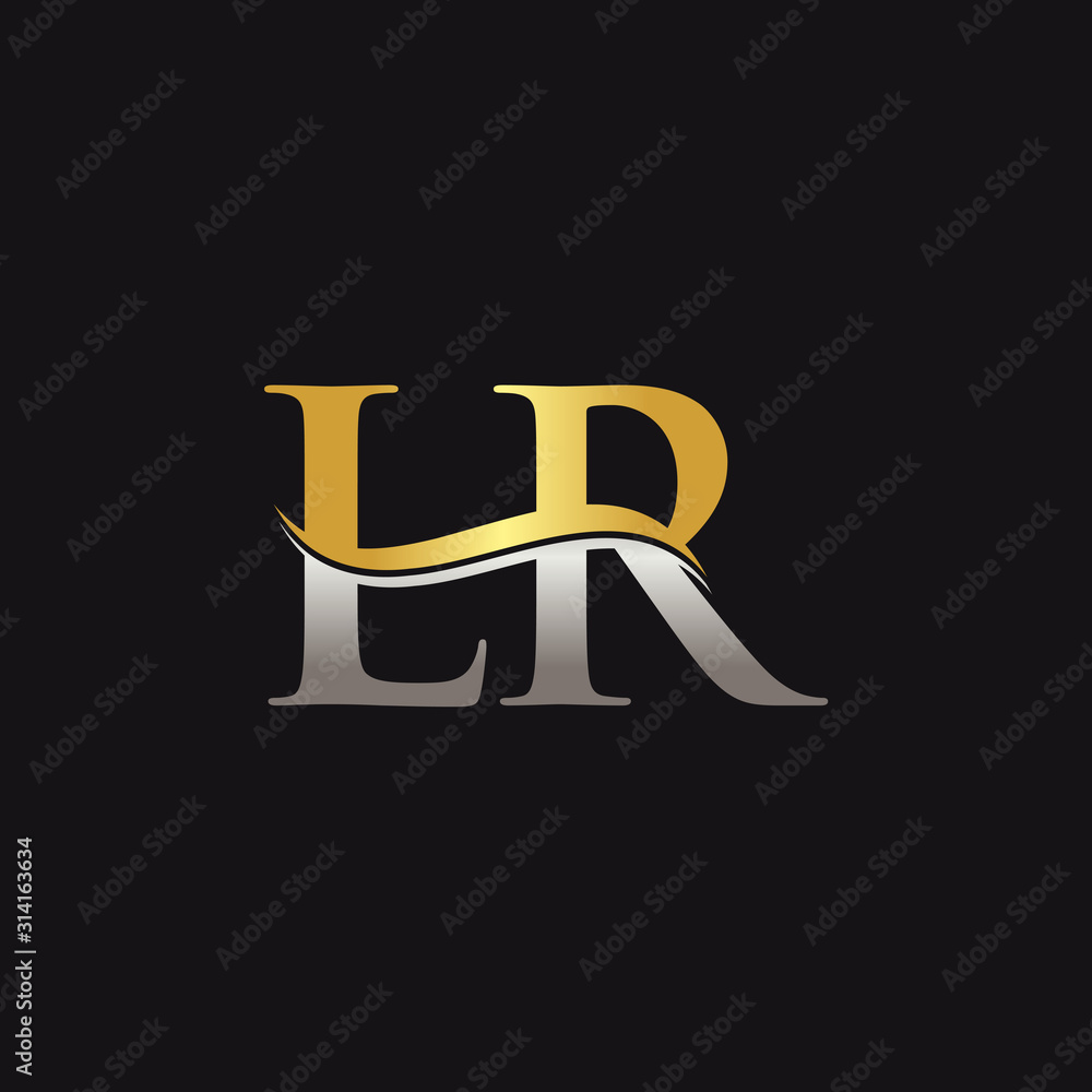Initial Gold And Silver letter LR Logo Design with black Background ...
