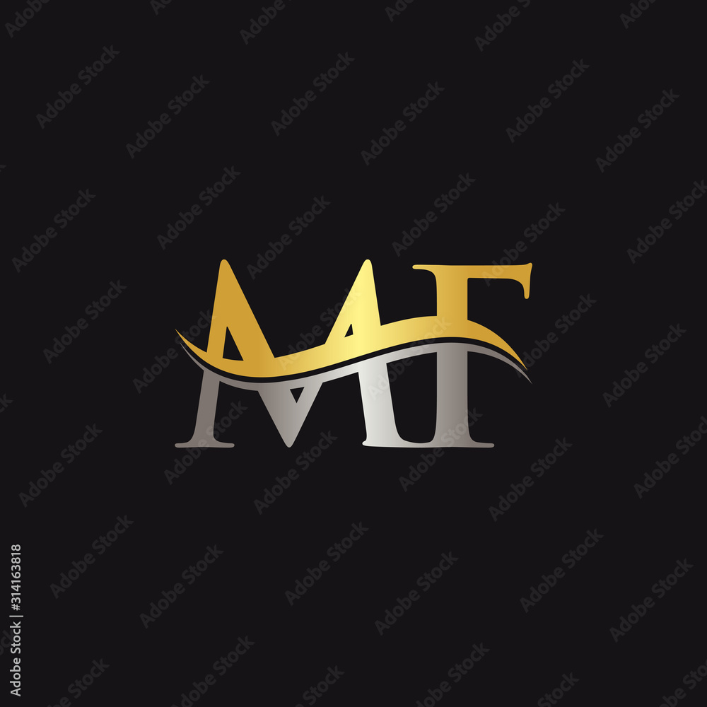 Initial Gold And Silver letter MF Logo Design with black Background ...
