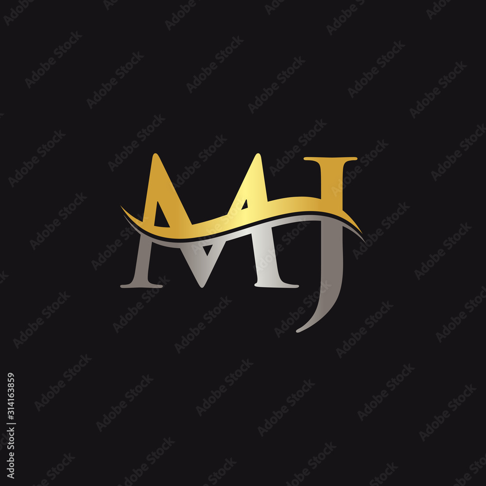 Initial Gold And Silver letter MJ Logo Design with black Background ...