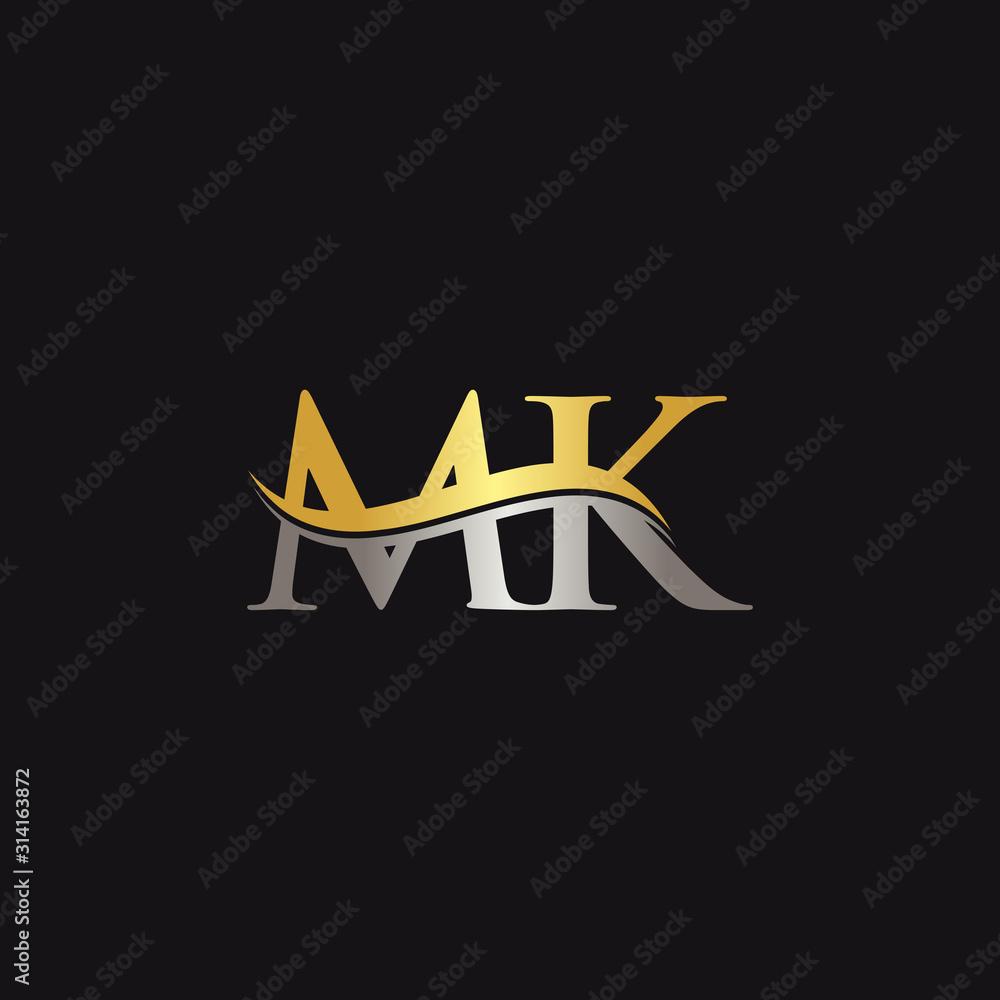 Initial Gold And Silver letter MK Logo Design with black Background ...
