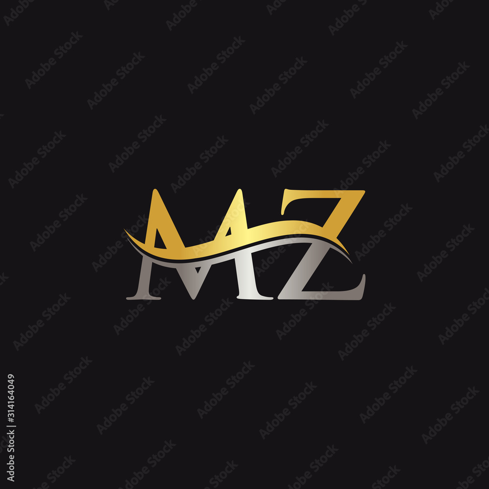 Initial Gold And Silver letter MZ Logo Design with black Background ...