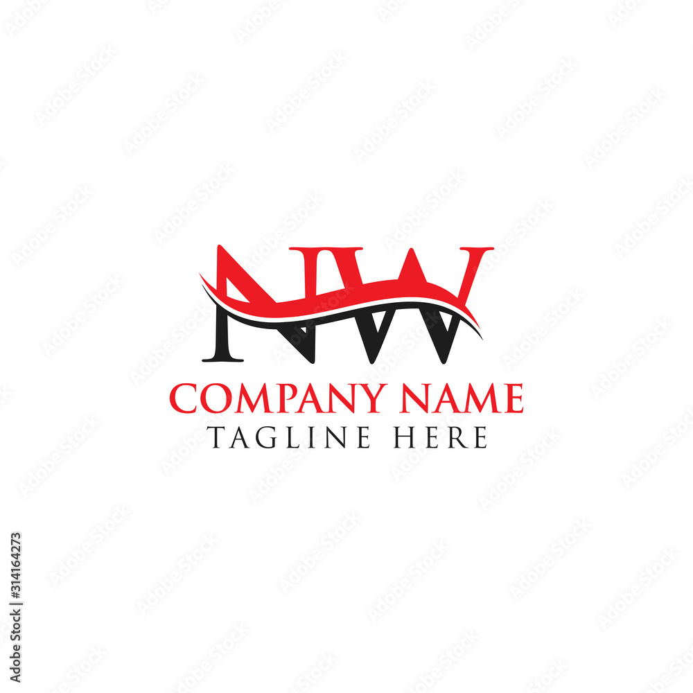 Vetor de Initial Letter NW Logo Design With Red And Black Vector ...