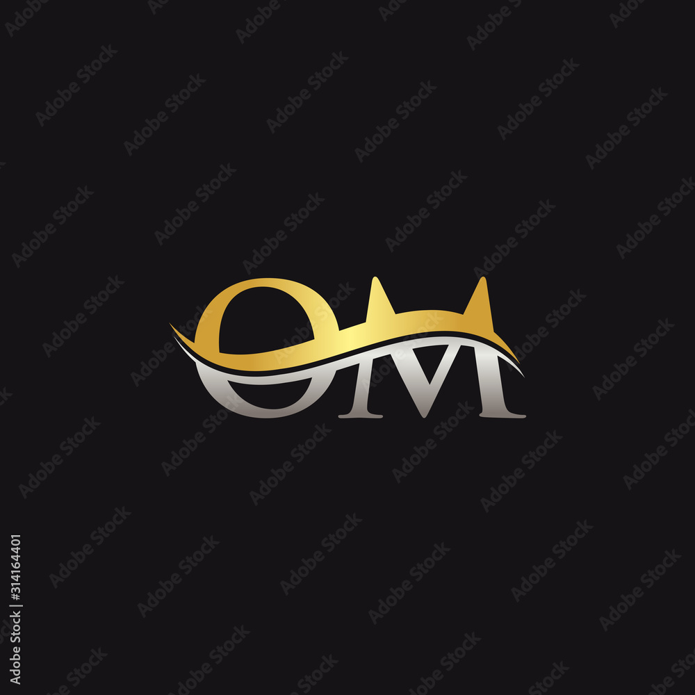 Gold And Silver letter OM Logo Design with black Background. OM Letter ...
