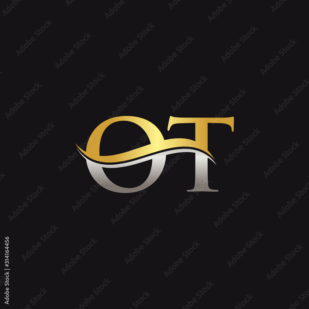 Gold And Silver letter OT Logo Design with black Background. OT Letter ...