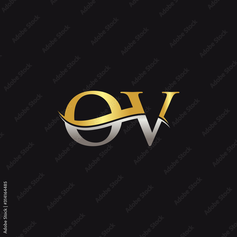 Gold And Silver letter OV Logo Design with black Background. OV Letter ...