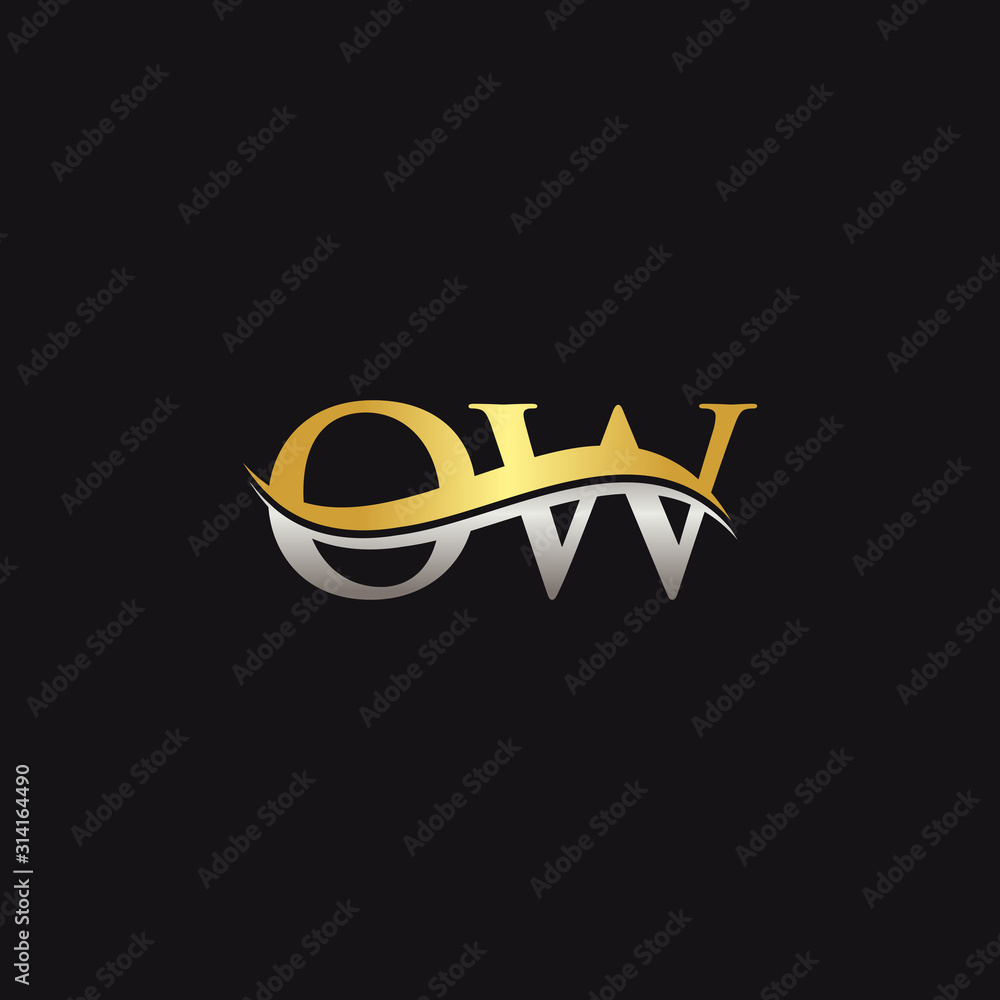 Gold And Silver letter OW Logo Design with black Background. OW Letter ...