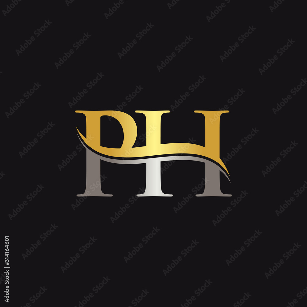 Gold And Silver letter PH Logo Design with black Background. PH Letter ...