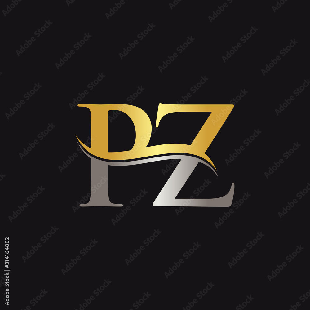 Gold And Silver letter PZ Logo Design with black Background. PZ Letter ...