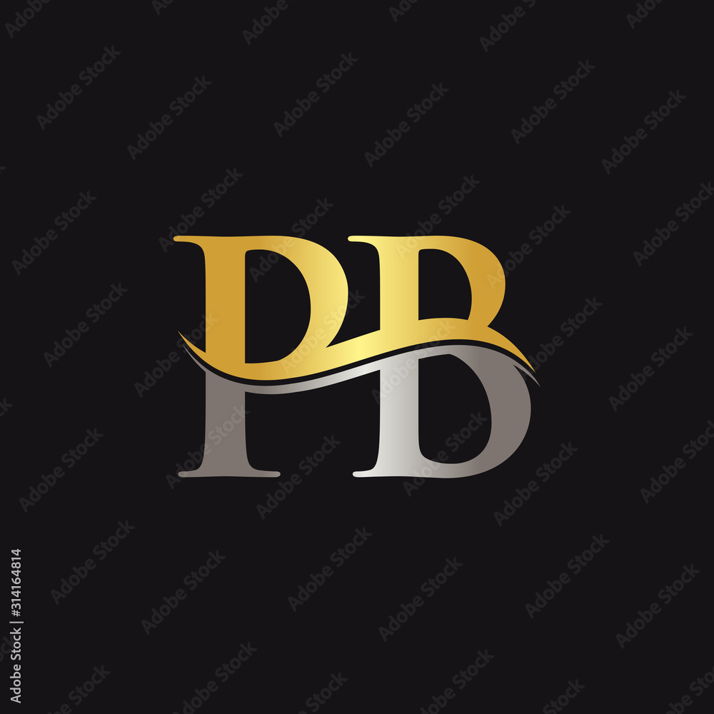 Gold And Silver letter PB Logo Design with black Background. PB Letter ...