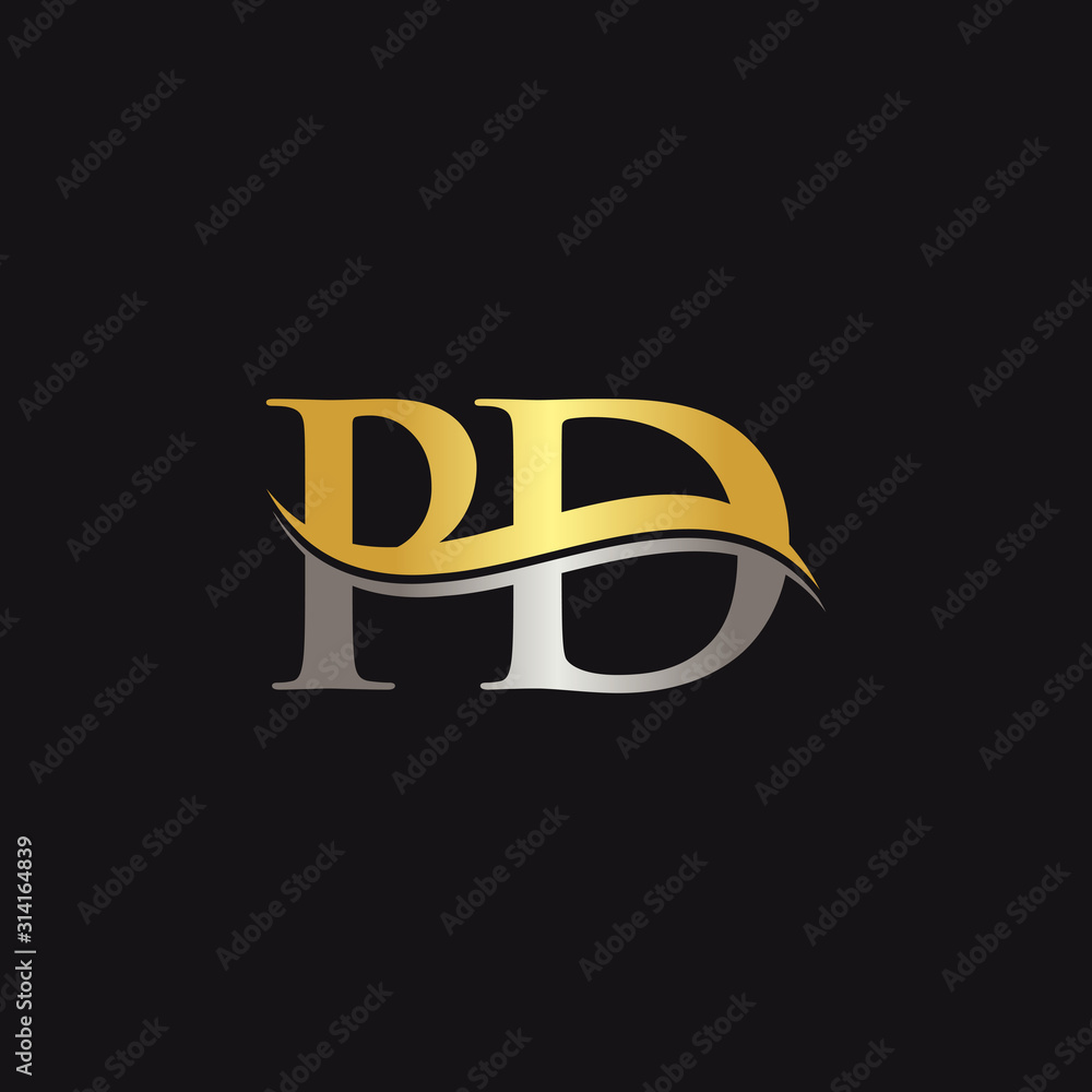 Gold And Silver letter PD Logo Design with black Background. PD Letter ...
