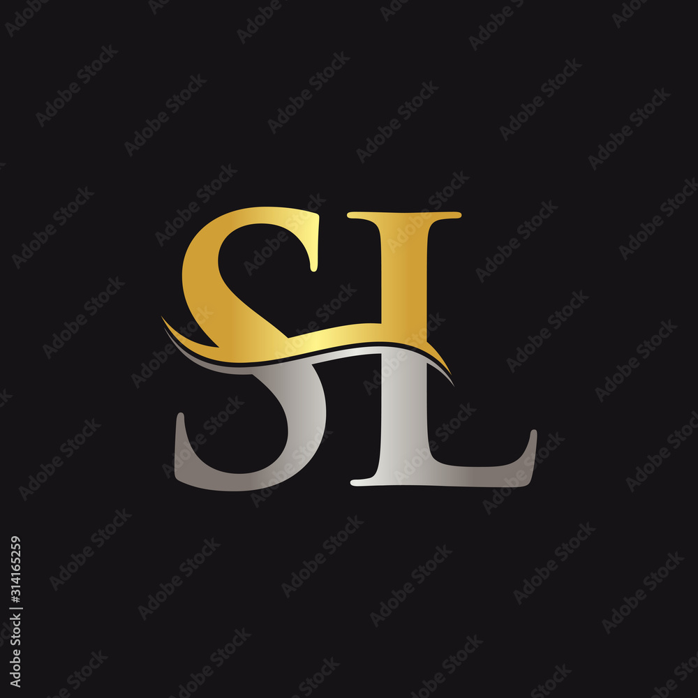 Gold And Silver letter SL Logo Design with black Background. SL Letter ...