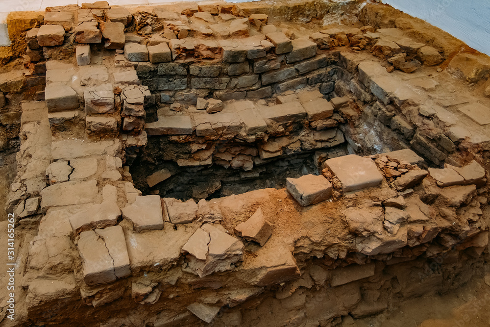 Archaeological excavations. Remnants of ruined ancient buildings Stock ...