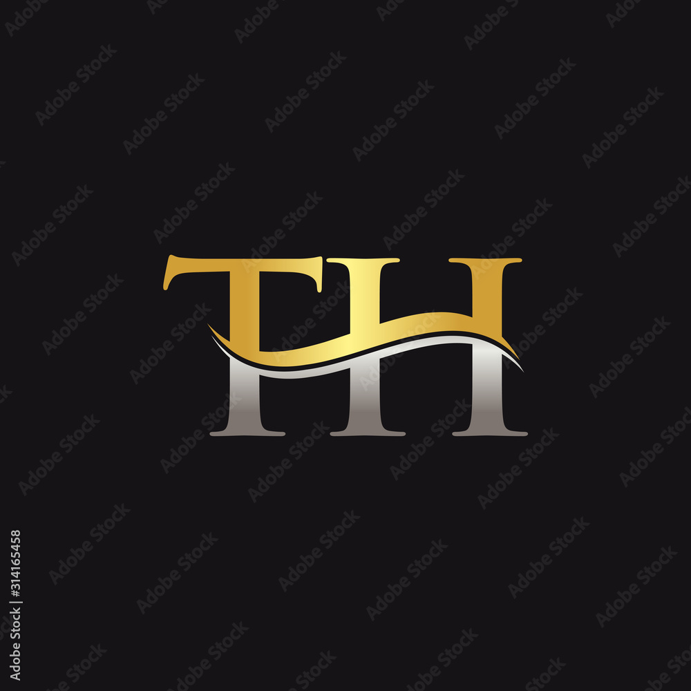 Gold And Silver letter TH Logo Design with black Background. TH Letter ...