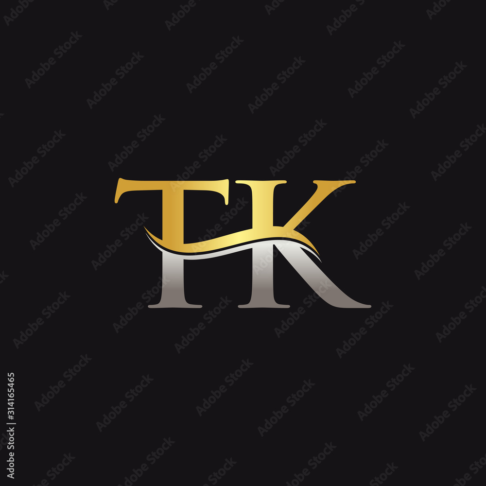 Gold And Silver letter TK Logo Design with black Background. TK Letter ...