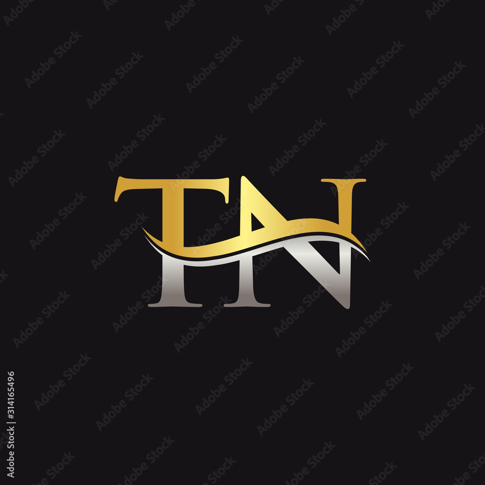 Gold And Silver letter TN Logo Design with black Background. TN Letter ...