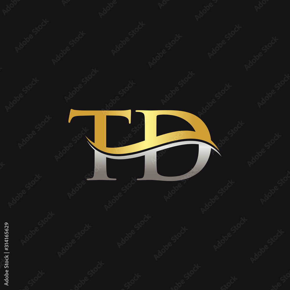 Gold And Silver letter TD Logo Design with black Background. TD Letter ...