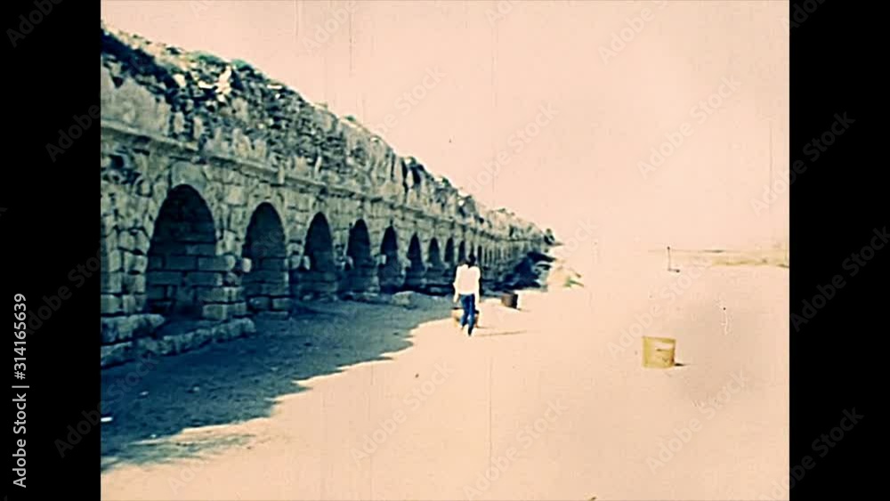 Roman aqueduct of Caesarea town located in Caesarea National Parkby the ...