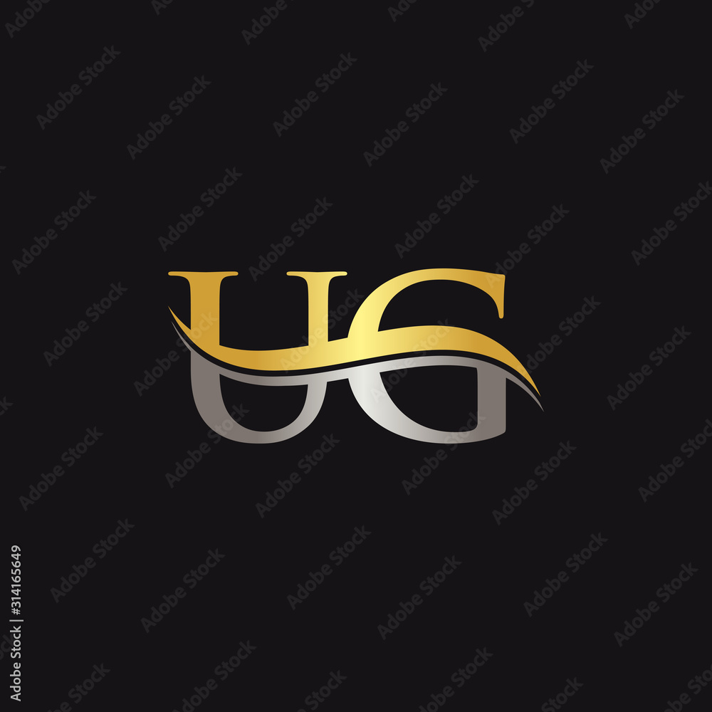 Gold And Silver letter UG Logo Design with black Background. UG Letter ...