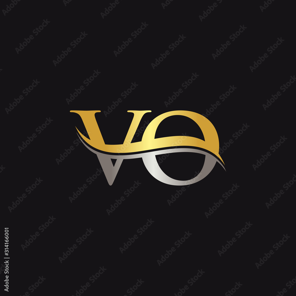 Initial Gold and Silver VO Letter Linked Logo with Black Background ... Initial Gold and Silver VO Letter Linked Logo with Black Background ...