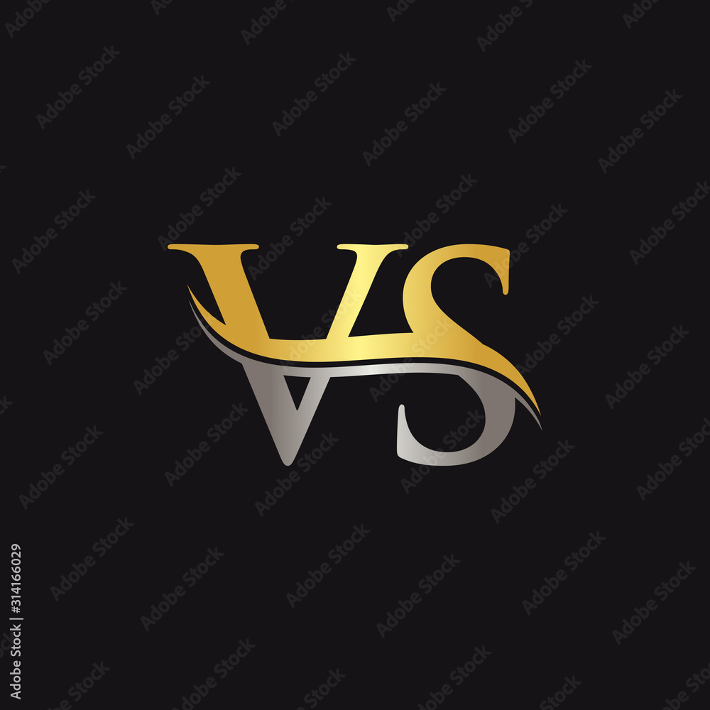 Initial Gold and Silver VS Letter Linked Logo with Black Background ...