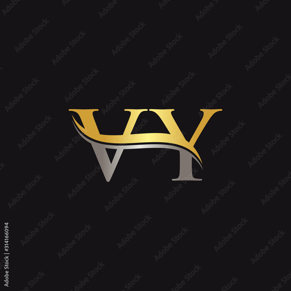 Initial Gold and Silver VY Letter Linked Logo with Black Background ...