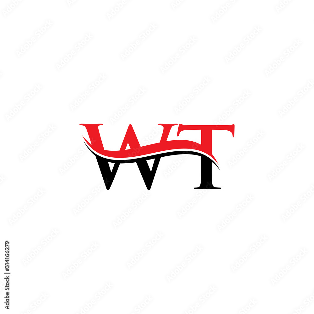Initial WT Letter Linked Logo. Creative Letter WT Logo Vector With Red ...