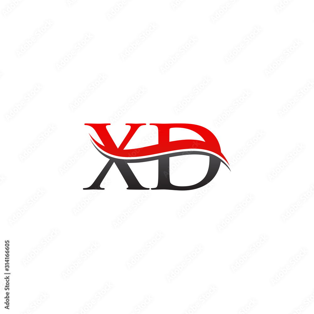Initial XD Letter Linked Logo. Creative Letter XD Logo Vector With Red ...