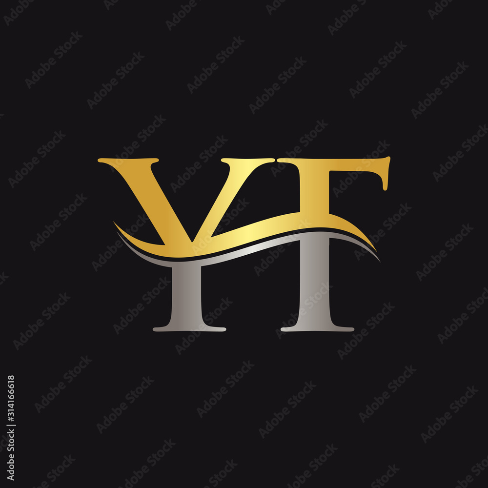 Initial Gold and Silver YF Letter Linked Logo with Black Background ...