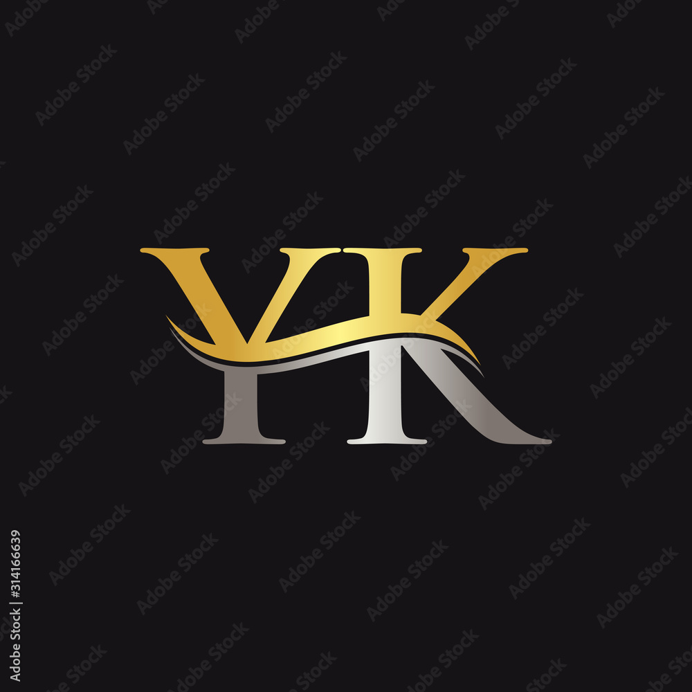 Initial Gold and Silver YK Letter Linked Logo with Black Background ...