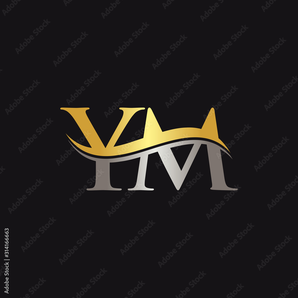 Initial Gold and Silver YM Letter Linked Logo with Black Background ...