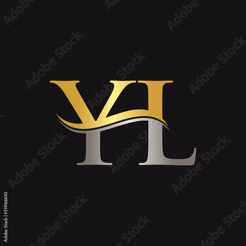 Initial Gold and Silver YL Letter Linked Logo with Black Background ...
