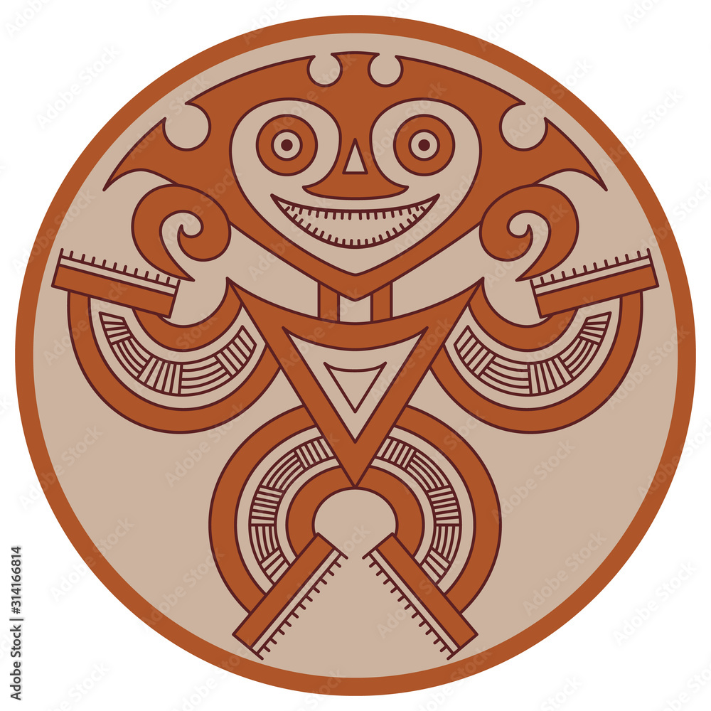 Stylized human figure in a circle. Pre Columbian Native American art ...