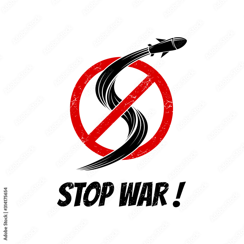 Stop war logo design, Vector illustration of missile launch with stop ...