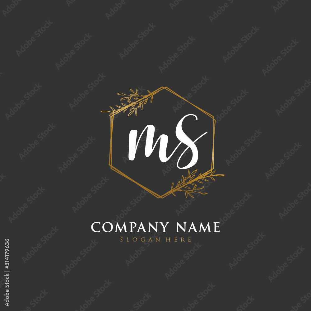 Handwritten initial letter M S MS for identity and logo. Vector logo ...