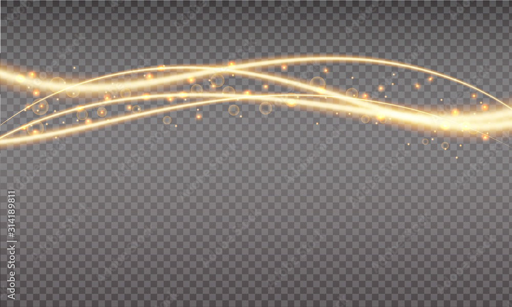 Golden swoosh, magic wave. Gold trail isolated on transparent ...